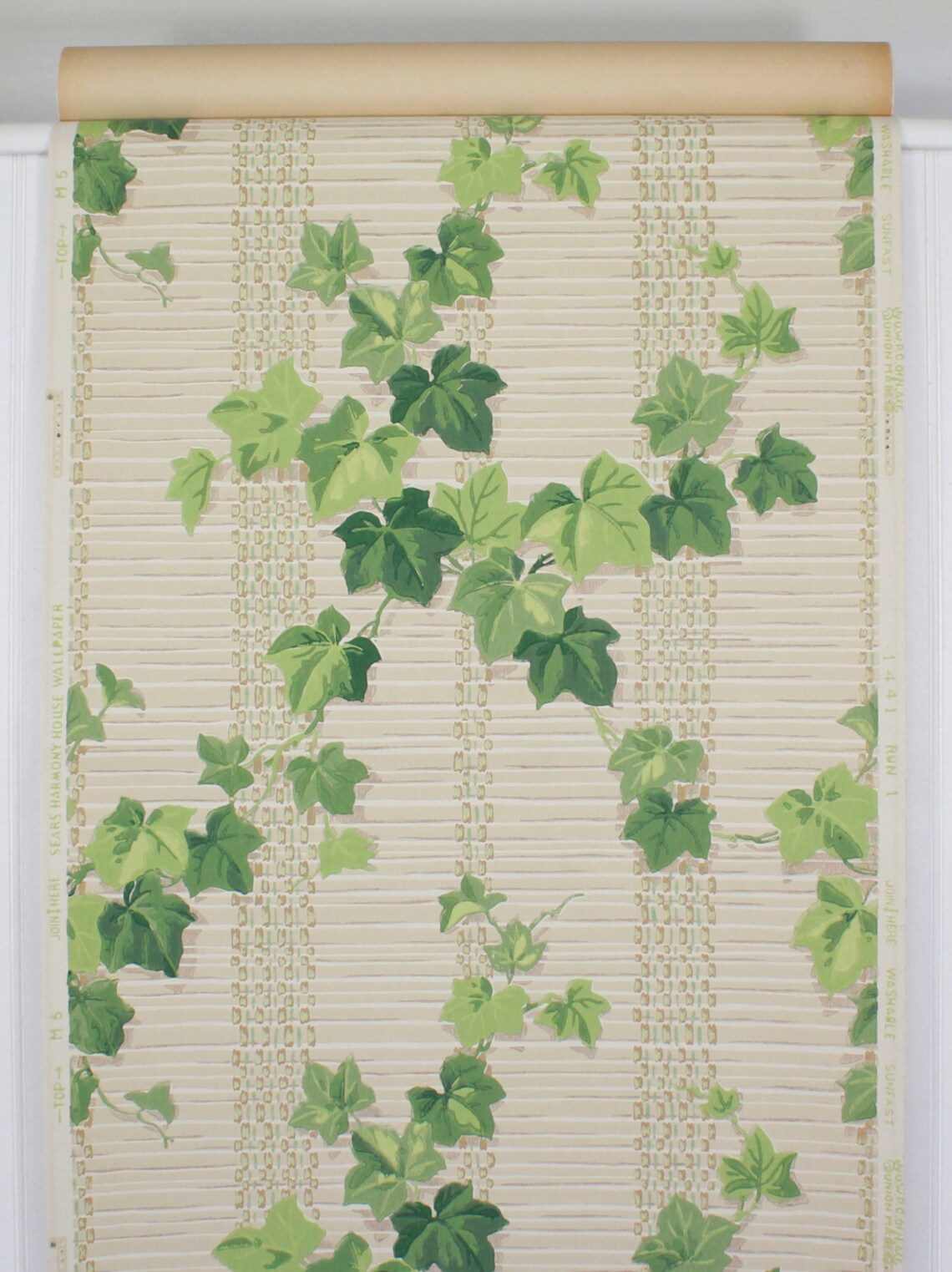 1940s Vintage Wallpaper Green Ivy on Bamboo by the Yard - Etsy