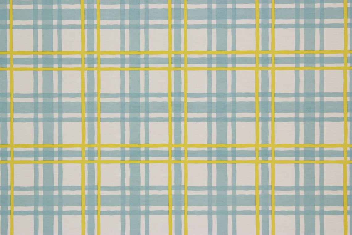 1970s Retro Vintage Wallpaper Blue and Yellow Plaid Vinyl by | Etsy