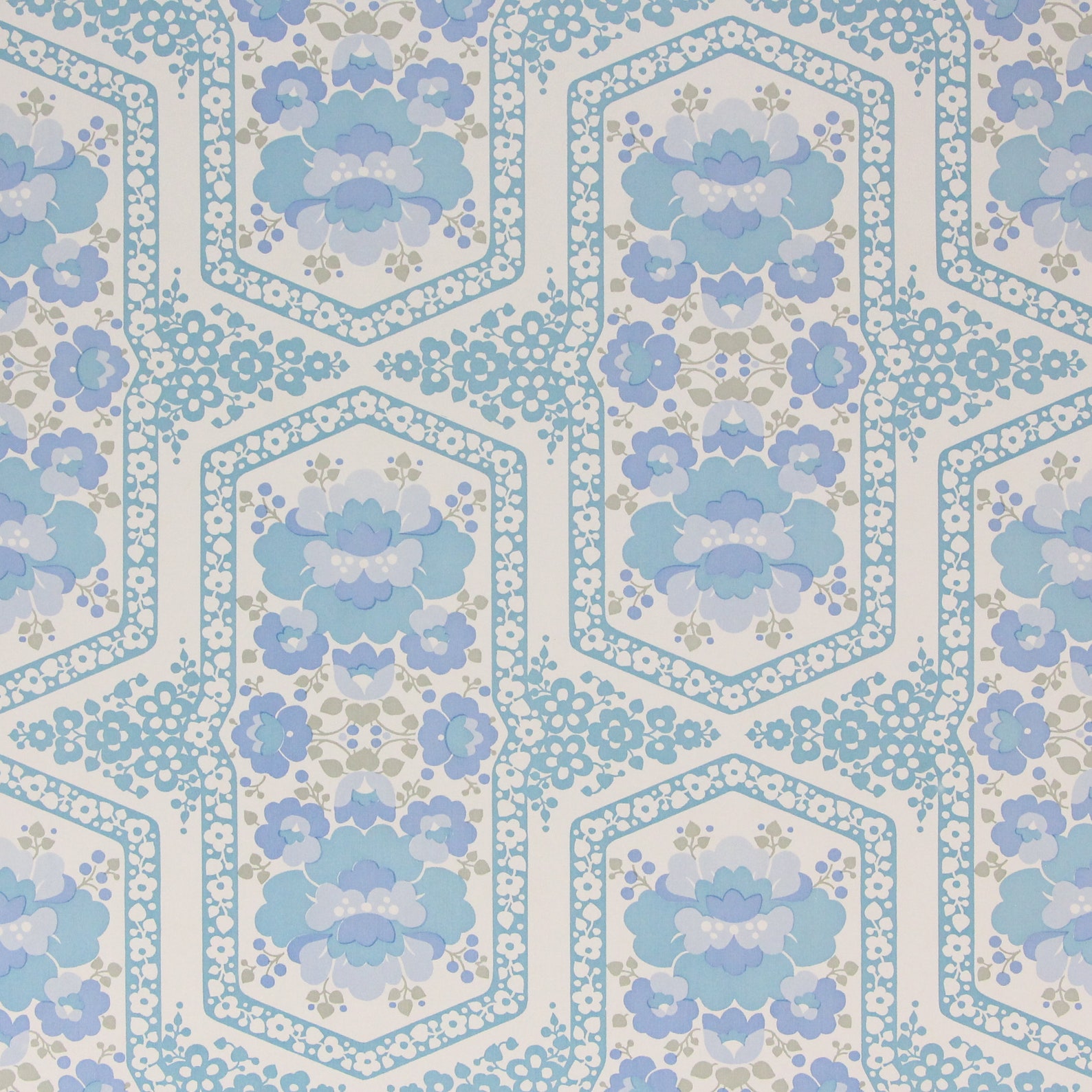 1970s Vintage Wallpaper - Retro Vinyl Blue Floral Geometric, Sold by ...