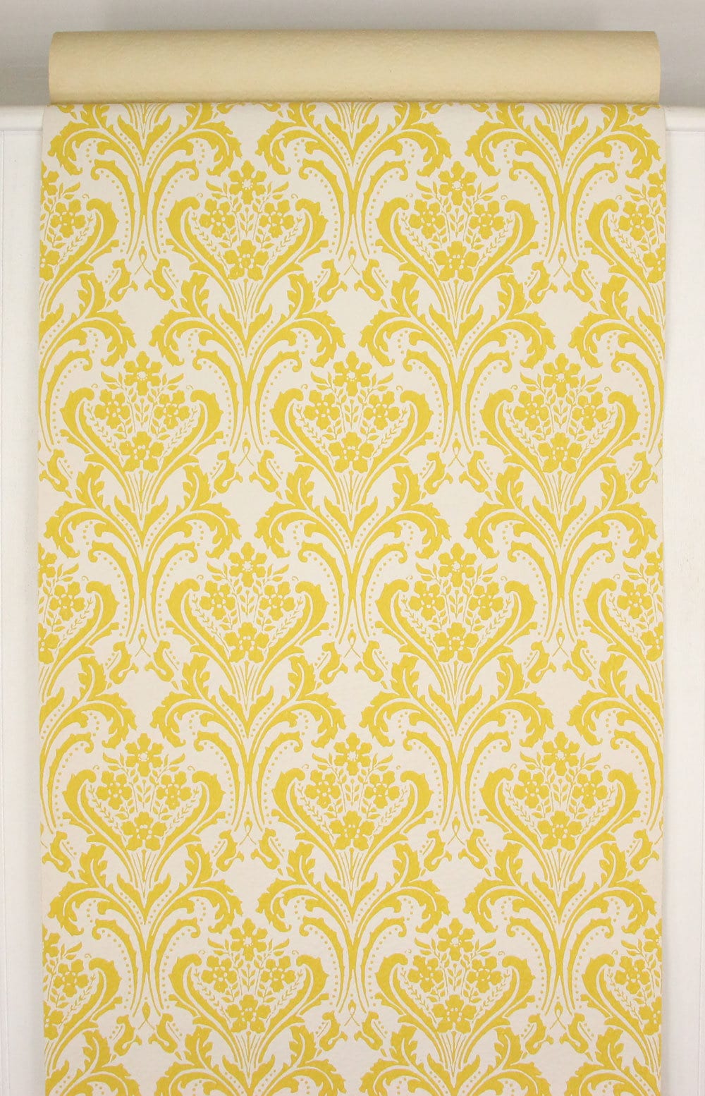 1960s Vintage Wallpaper Yellow Damask on White by the Yard | Etsy