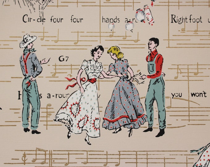 1940s Vintage Wallpaper Square Dance Couples Do-si-do by the | Etsy
