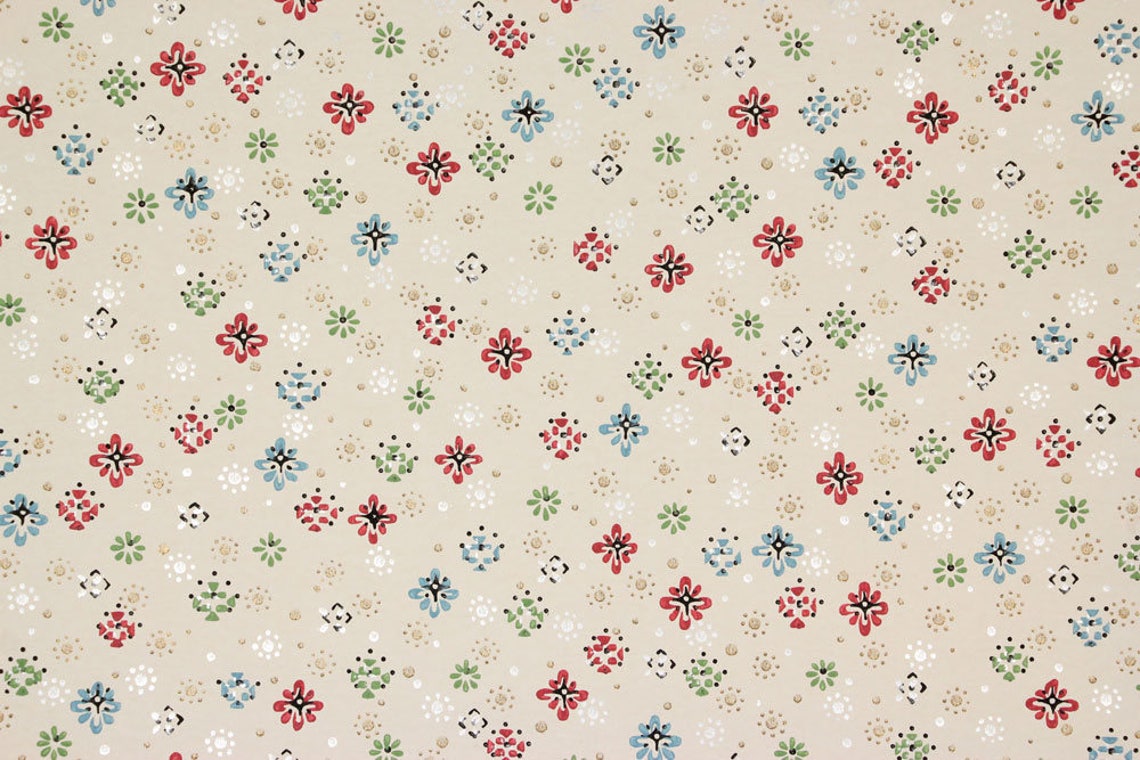 1950s Vintage Wallpaper Mini Starbursts Red Blue Green by the - Etsy