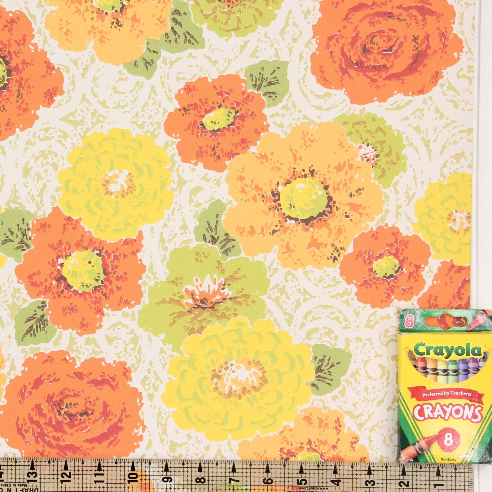 1960s Vintage Wallpaper Retro Orange Yellow Green Flowers on | Etsy