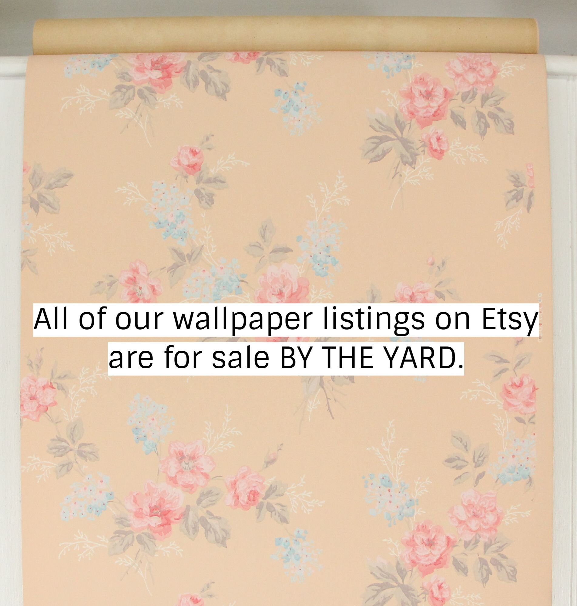 1940s Vintage Wallpaper - Pink Rose Bouquets on Peach, Sold by the Yard ...