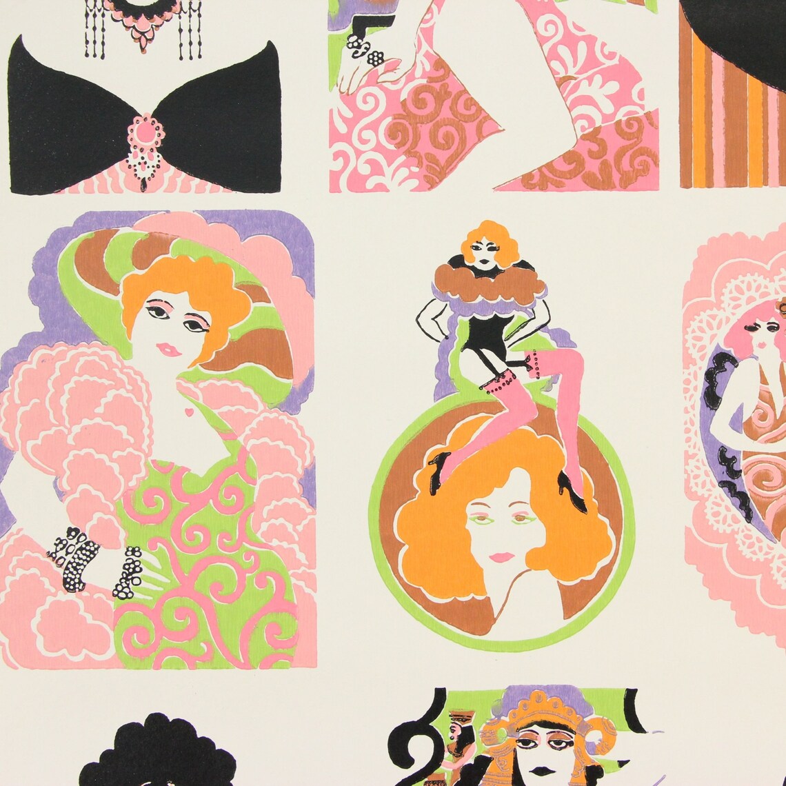 1960s Vintage Wallpaper Glam Girls Mae West Cleopatra Roaring - Etsy