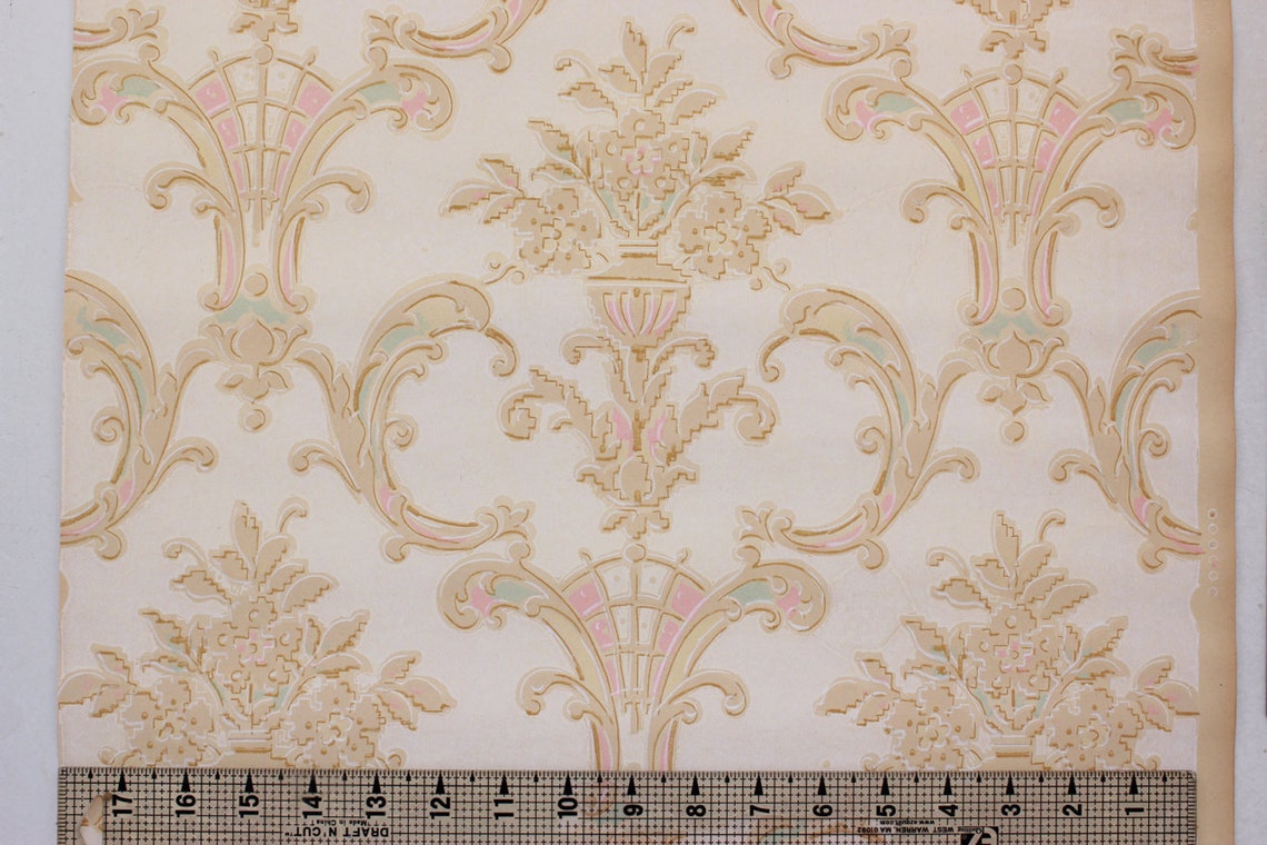 1930s Vintage Wallpaper Victorian Roses Pink Yellow Accents by - Etsy