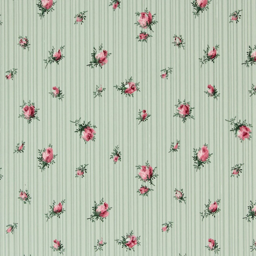 1940s Vintage Wallpaper Pink Rosebuds on Green, Sold by the Yard - Etsy
