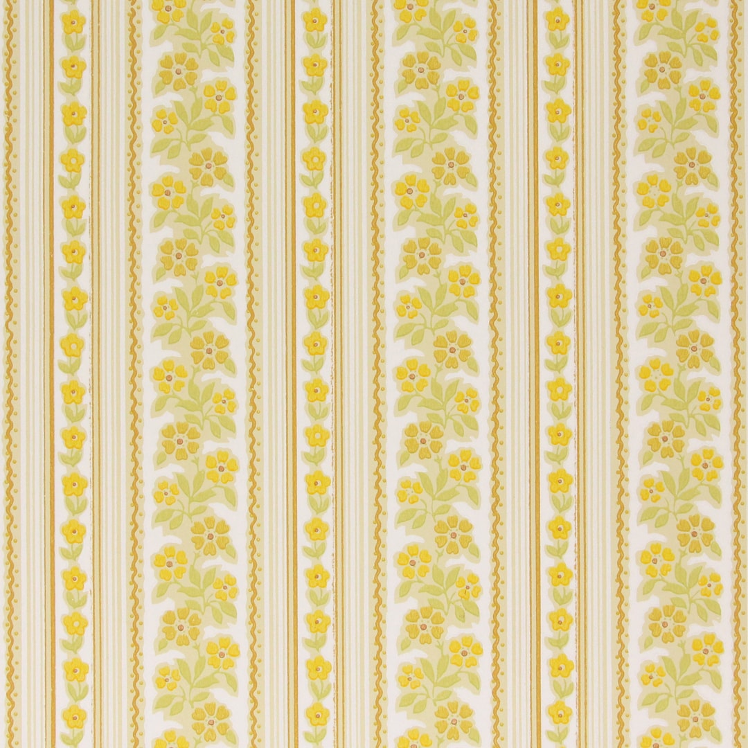 1970s Vintage Wallpaper - Yellow Floral Stripe, Sold by the Yard - Etsy