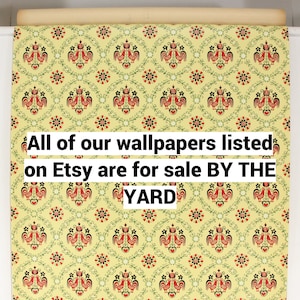 1960s Vintage Wallpaper - Folk Art Red Roosters on Yellow, Sold by the ...