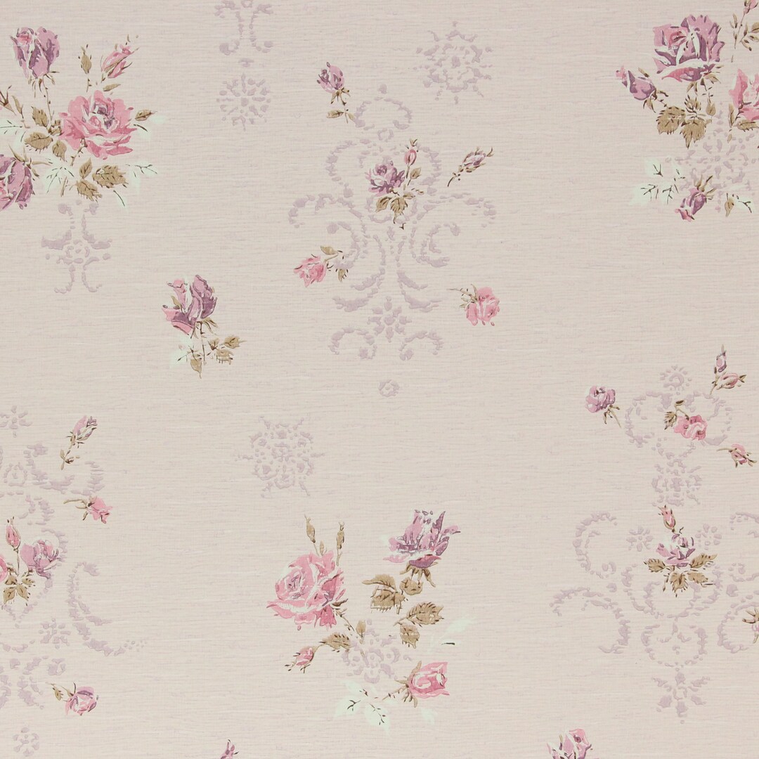 1960s Vintage Wallpaper - Purple Roses and Scrolls, Sold by the Yard - Etsy