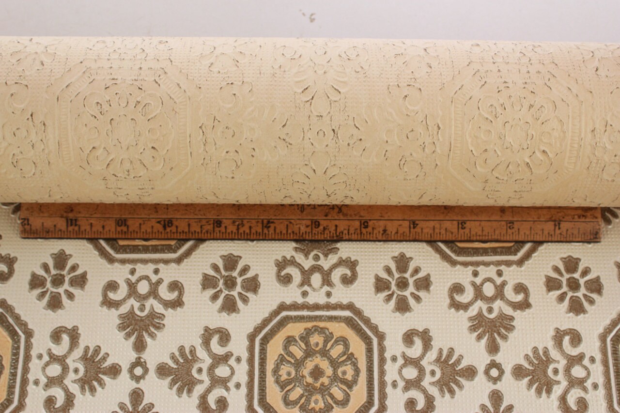 1960s Vintage Wallpaper Embossed Gold Geometric on White | Etsy