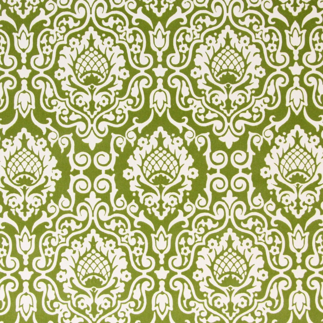 1970s Retro Vintage Wallpaper Green Flock Damask on White, Sold by the ...