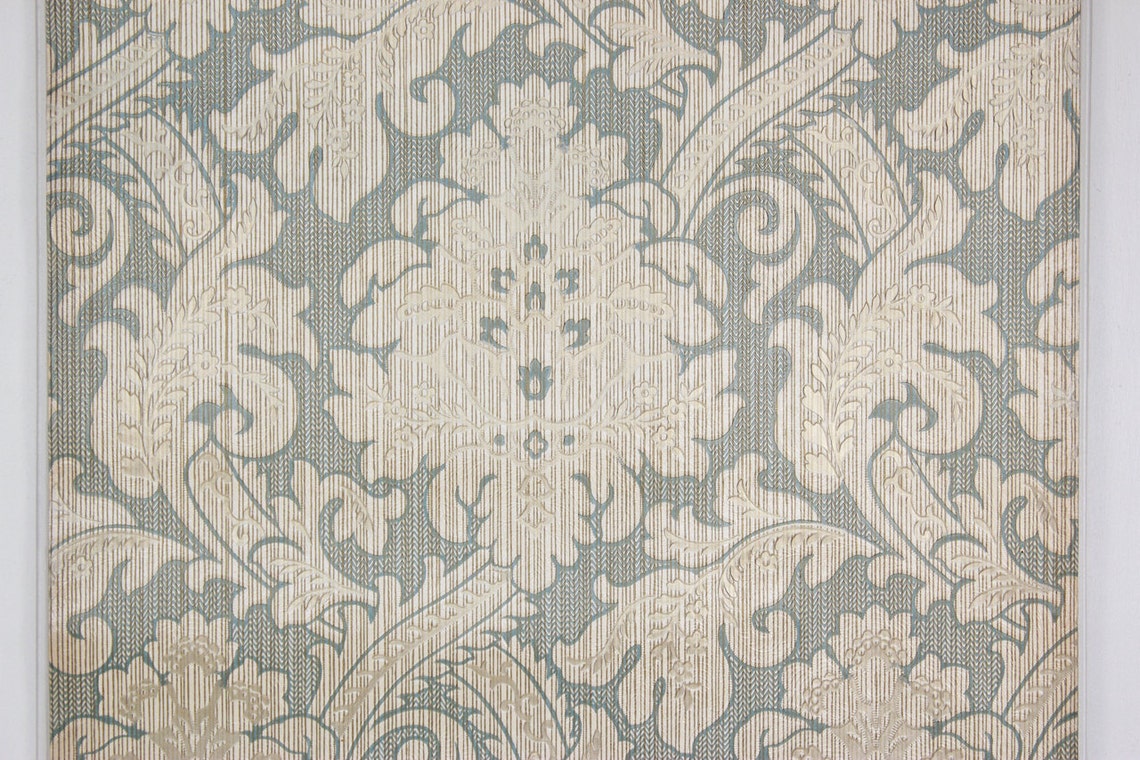 1960s Vintage Wallpaper Textured White Damask on Blue Embossed - Etsy