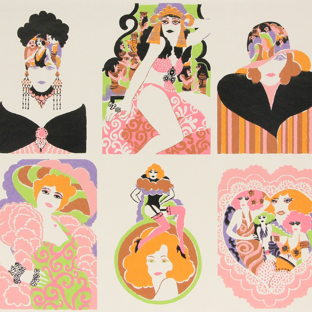 1960s Vintage Wallpaper - Glam Girls Mae West Cleopatra Roaring ...
