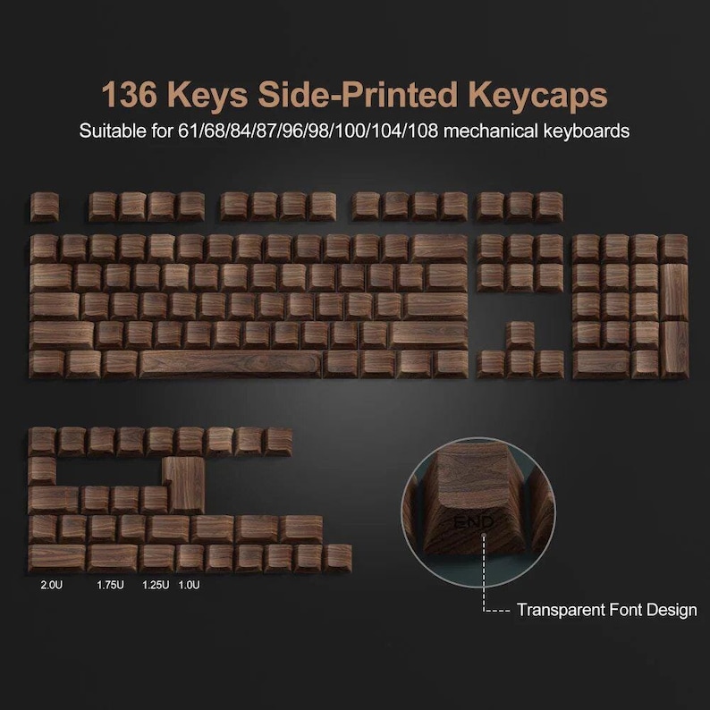 Wood Mechanical Keyboard, Keycaps, 136 Keys Walnut Wood Grain Cherry ...
