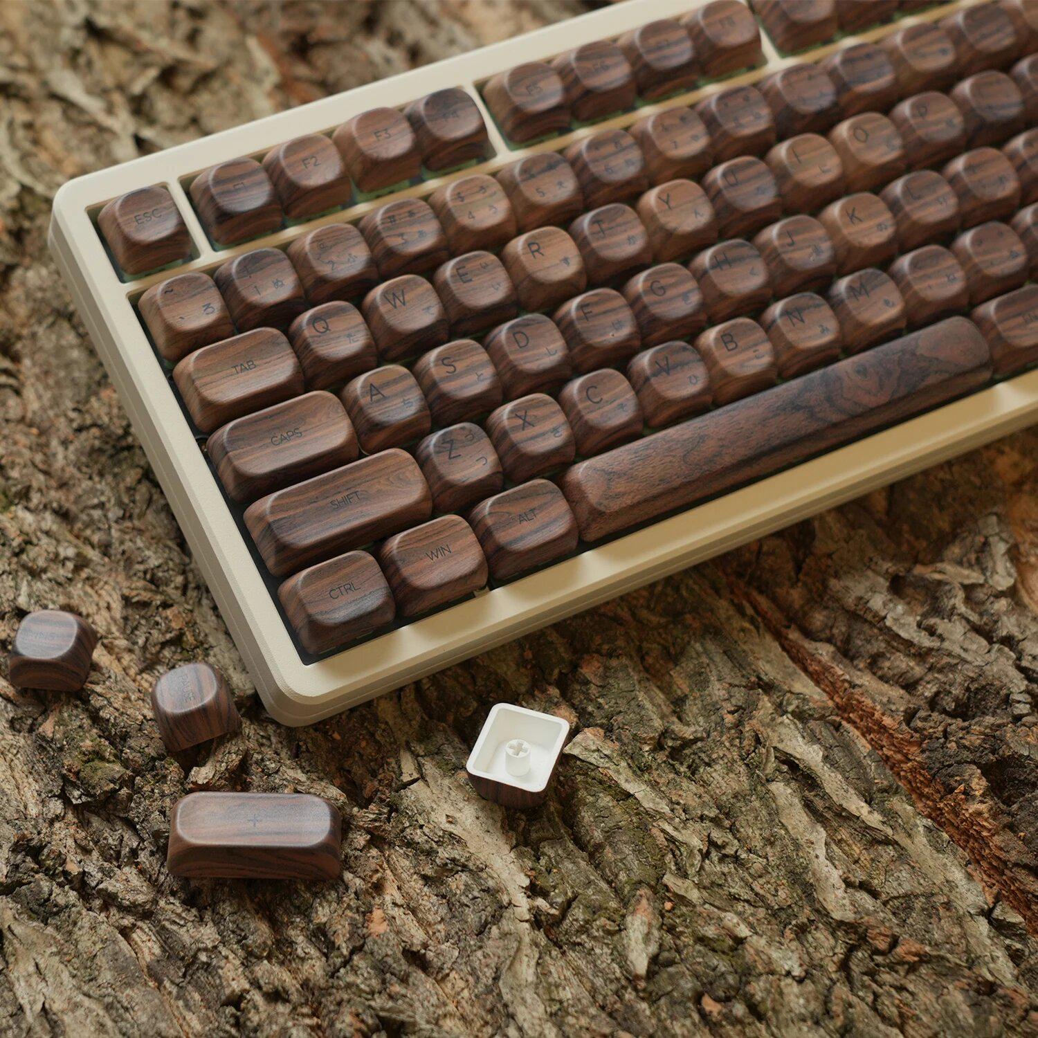 Wood Mechanical Keyboard, Keycaps, 134 Keys Walnut Wood Theme MOA ...
