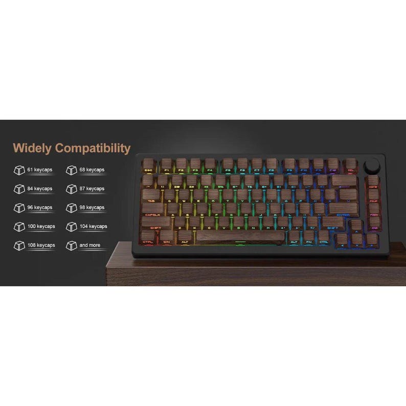Wood Mechanical Keyboard, Keycaps, 136 Keys Walnut Wood Grain Cherry ...