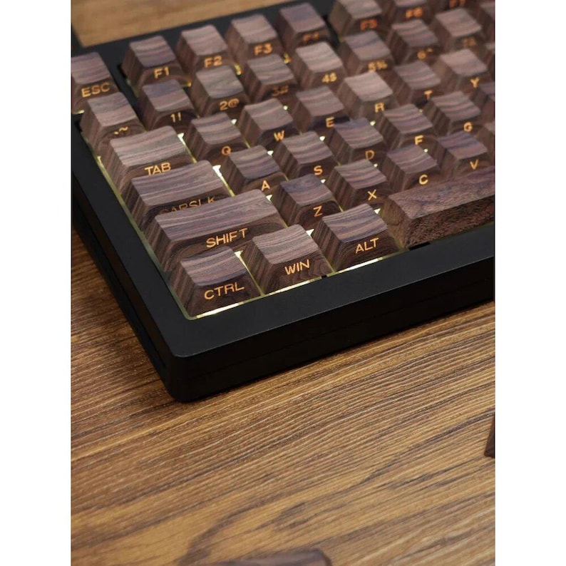 Wood Mechanical Keyboard, Keycaps, 136 Keys Walnut Wood Grain Cherry ...
