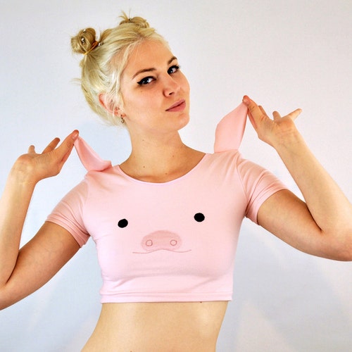 Crop Top With a Pig Face and Ears T-shirt Women - Etsy