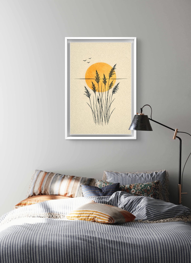 Japandi Sun Grass Line Art Print, Neutral Beige Botanical Zen (digital ...