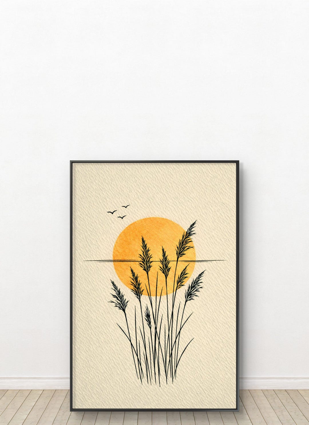 Japandi Sun Grass Line Art Print, Neutral Beige Botanical Zen (digital ...