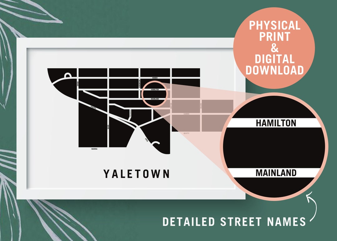 Yaletown (with Street Names) | Modern Neighbourhood Map Print | Digital ...