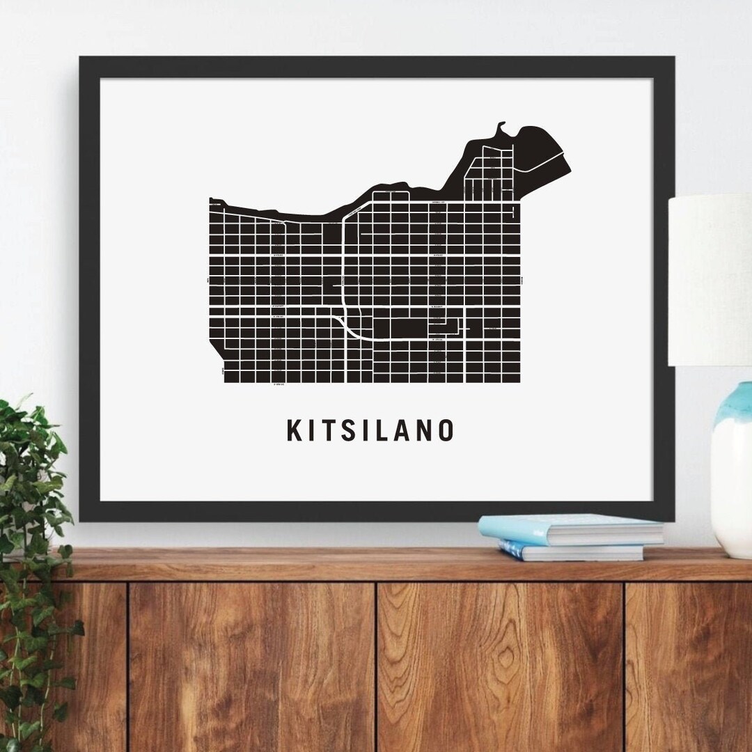 Kitsilano Map | Modern Neighbourhood Art Print | Black White Poster ...