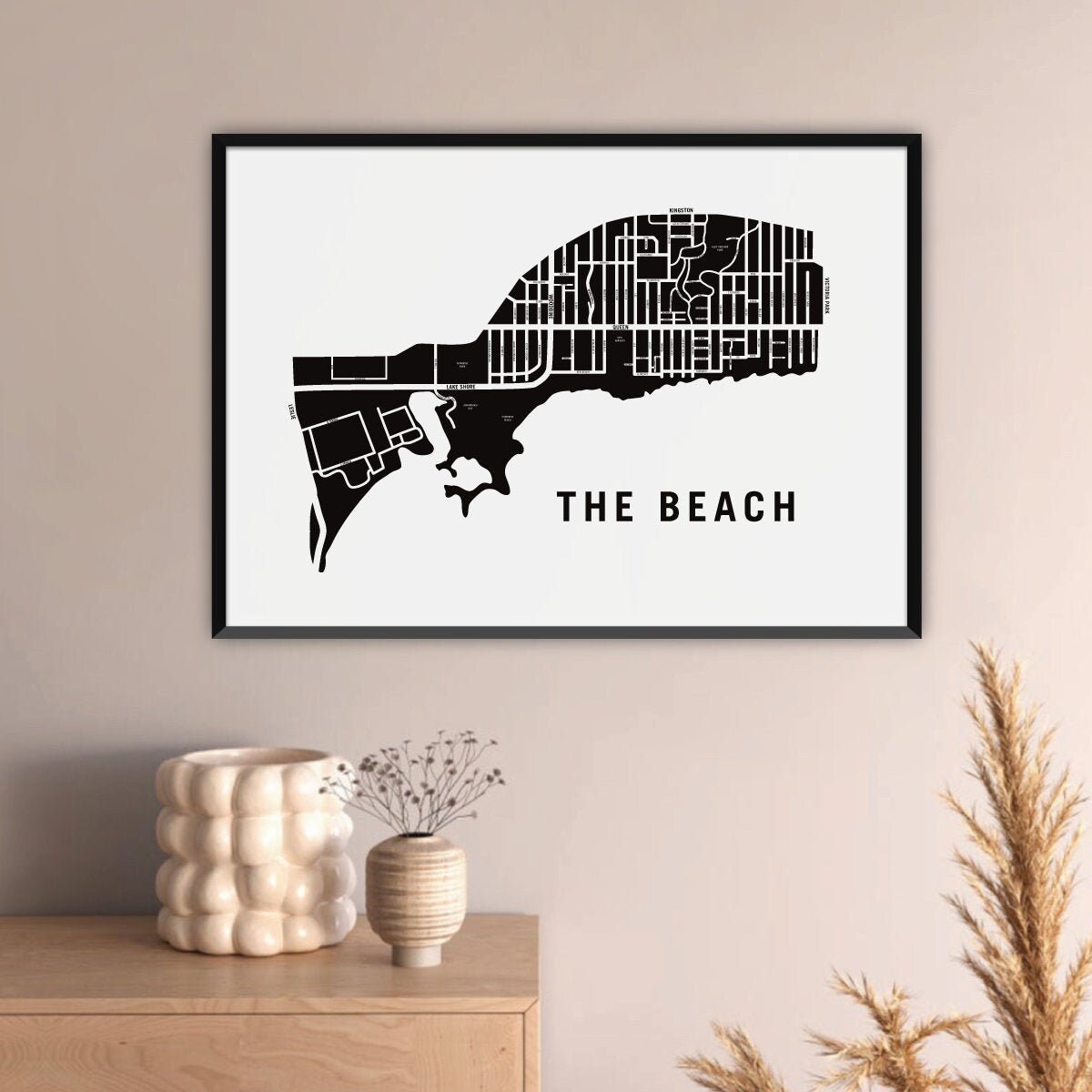 The Beach Map | Modern Neighbourhood Art Print | Black and White Poster ...