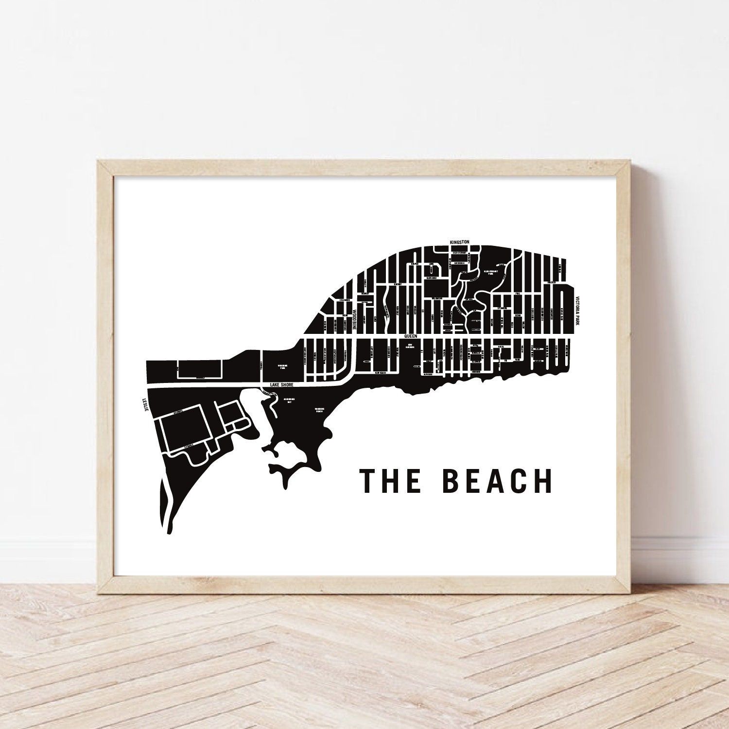 The Beach Map | Modern Neighbourhood Art Print | Black and White Poster ...