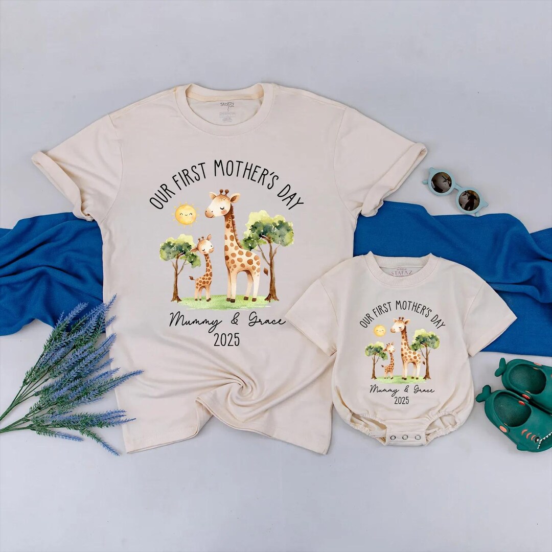 Personalized First Mother's Day Matching Shirts – Cute Giraffe Mom ...