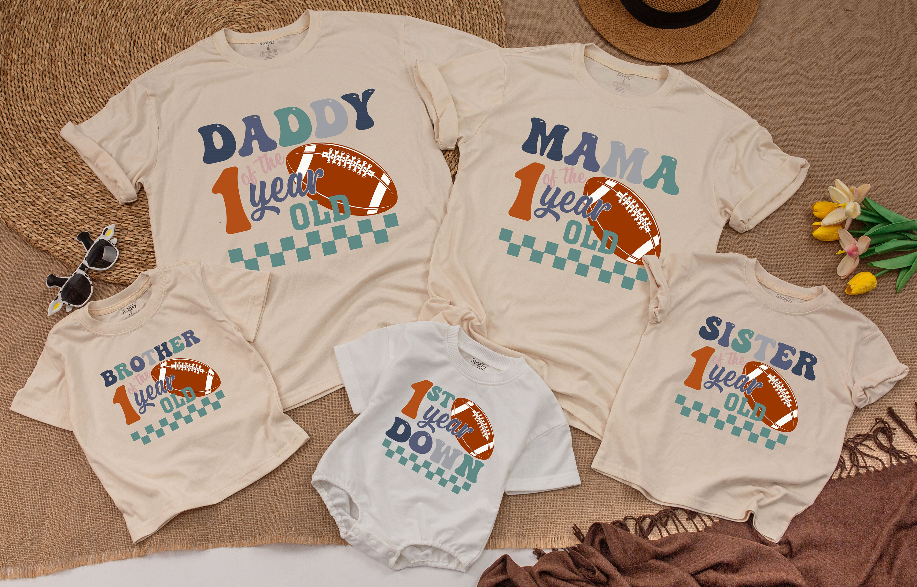 Football First Birthday Matching Family Shirts 1st Year Down Birthday ...