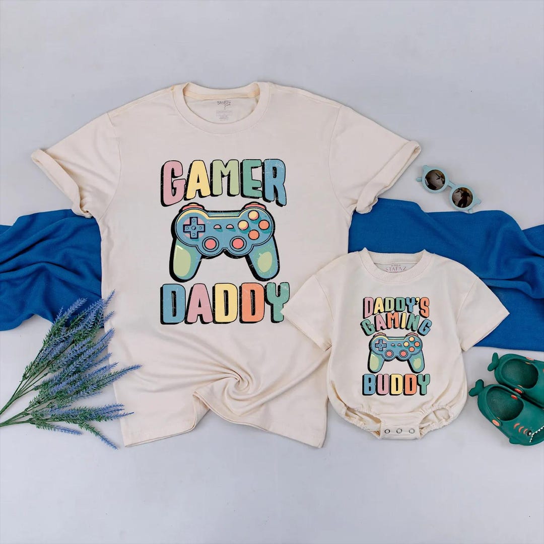 Gamer Dad and Baby Matching Shirt Set, Daddy’s Gaming Buddy Bodysuit ...