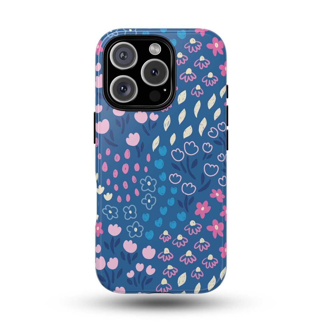 Tiny Blue Wildflower Pattern Tough Phone Case for iPhone 16 Case ...