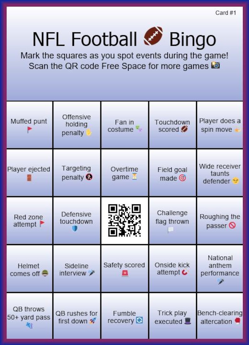 NFL Football Bingo Watch Party Bingo National Football League ...