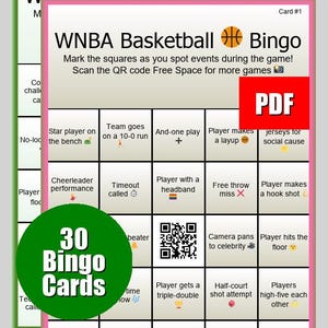 WNBA Bingo | Watch Party Bingo | Women's Basketball | Downloadable Pdf ...