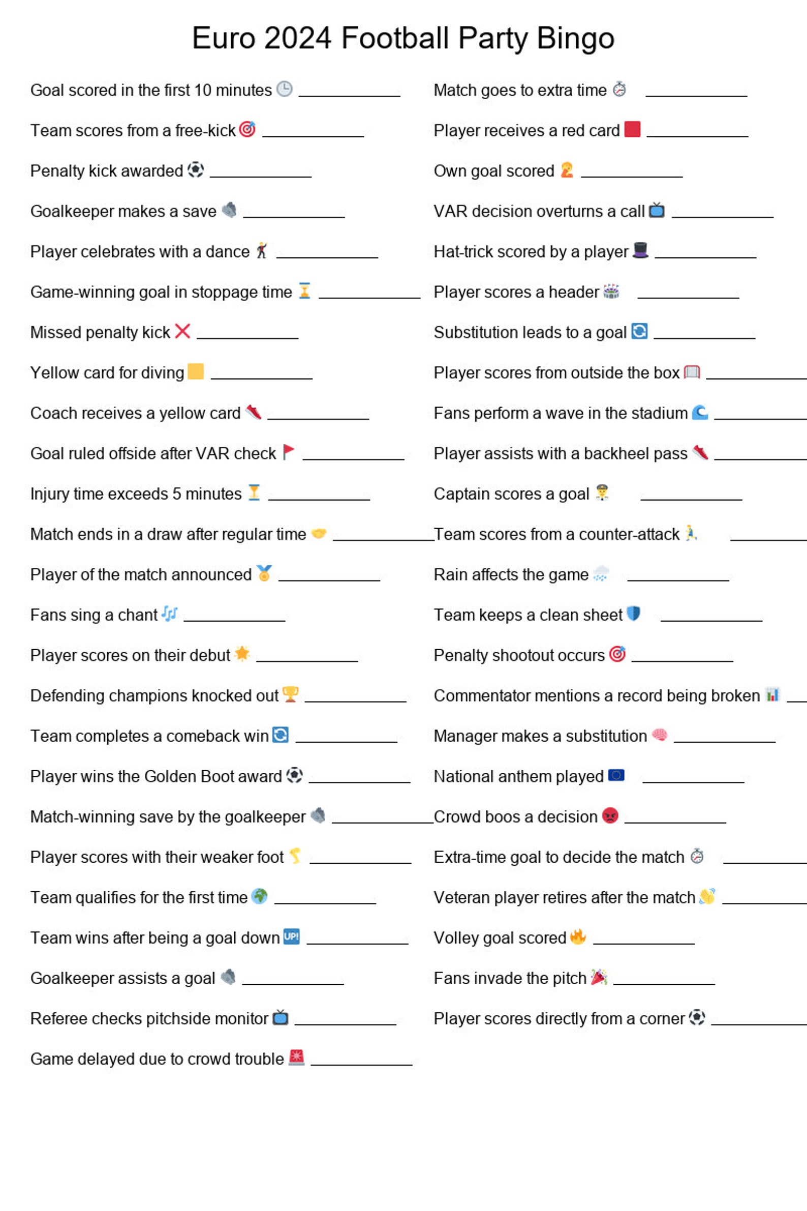 Euro 2024 Soccer Football Bingo Cards Bingo Watch Party More Fun ...