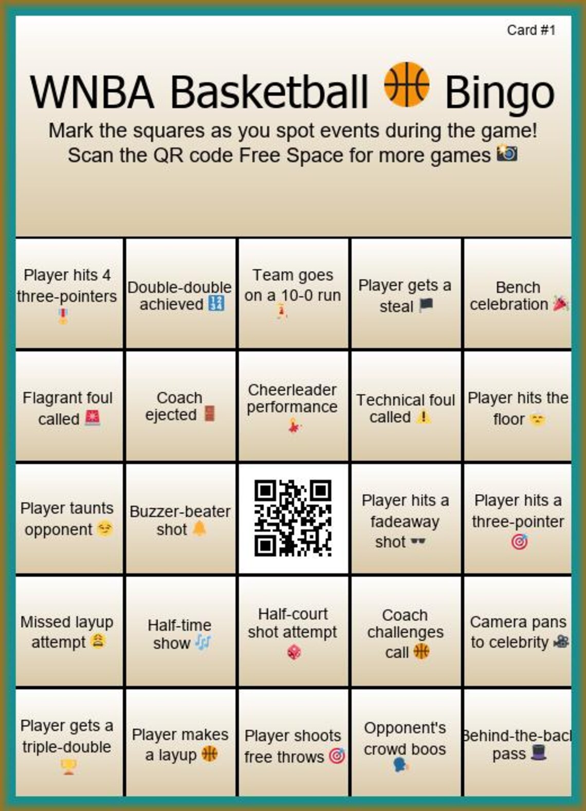 WNBA Bingo Watch Party Bingo Women's Basketball Downloadable Pdf ...
