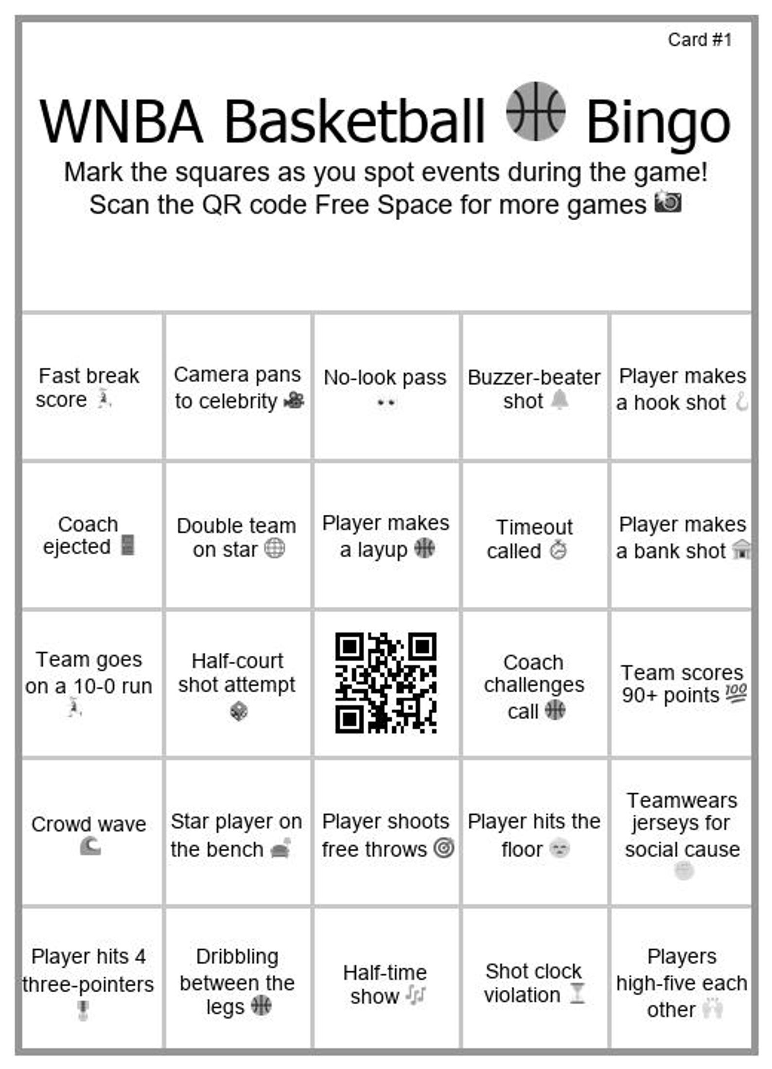 WNBA Bingo Watch Party Bingo Women's Basketball Downloadable Pdf ...