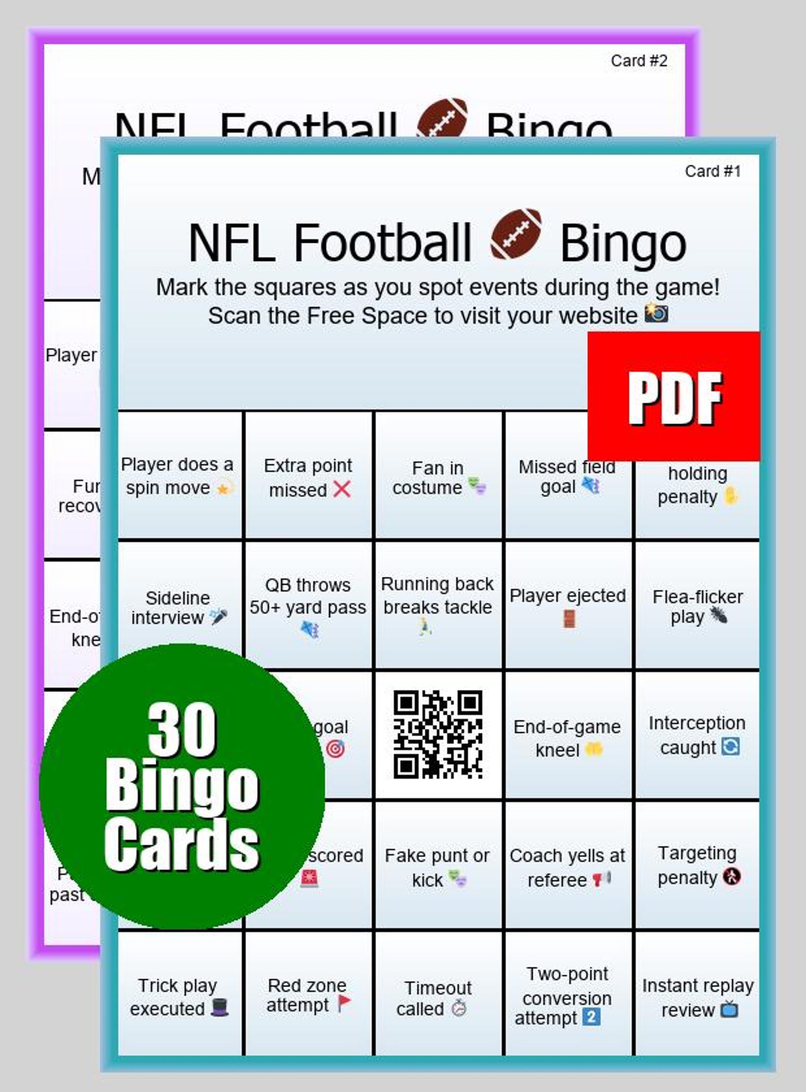 NFL Football Bingo Watch Party Bingo National Football League ...