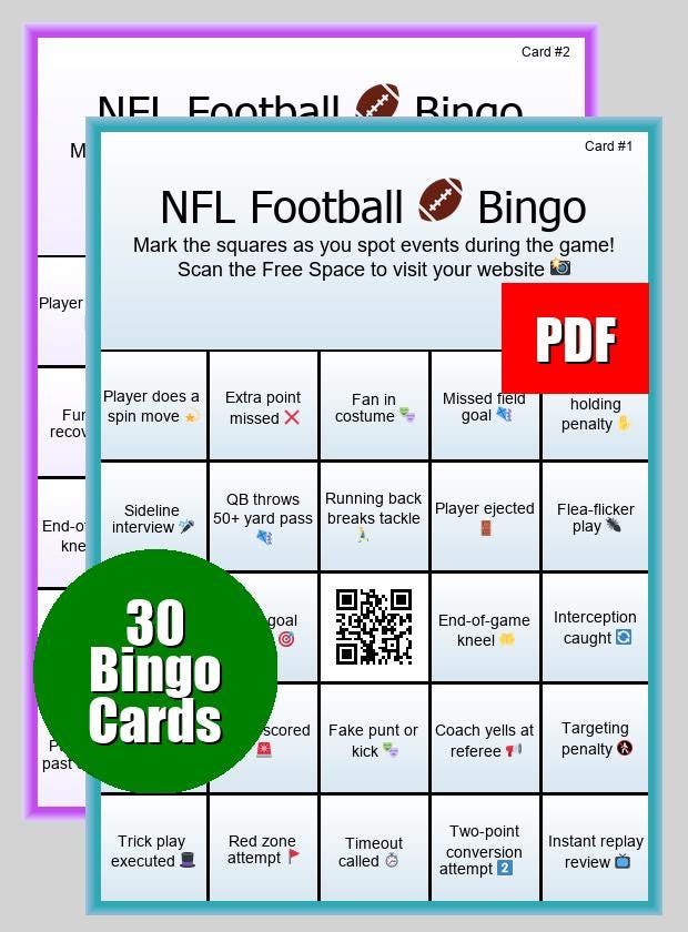 NFL Football Bingo Watch Party Bingo National Football League ...