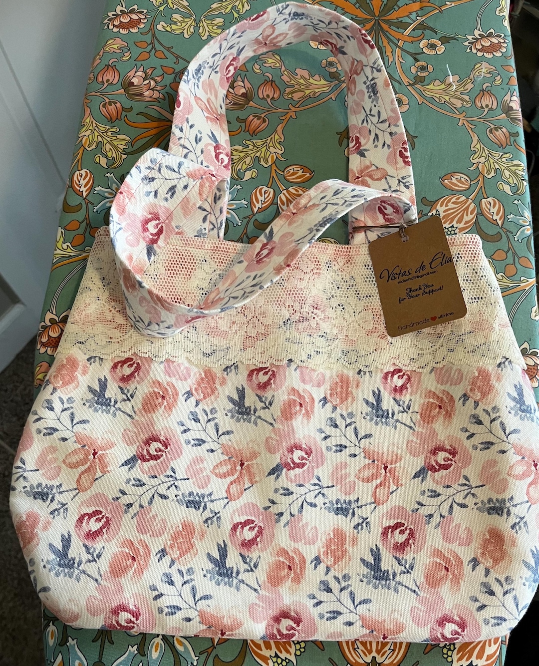 Pretty Pink and Blue Floral Handbag With Lace Top - Etsy