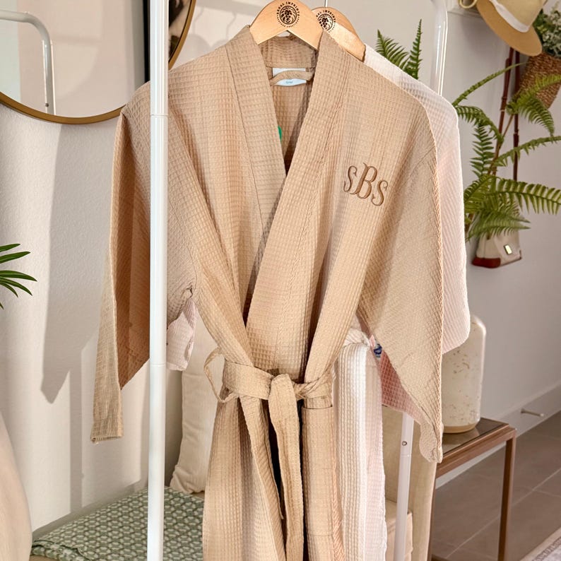 Personalized Unisex Waffle Weave Kimono Robe With Elegant Custom ...
