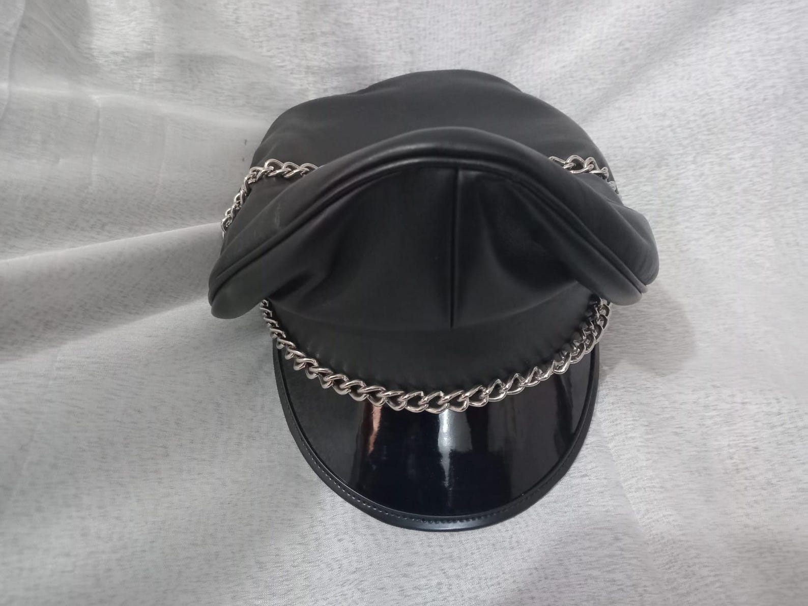 Finest Soft Real Leather Muir Cap Peaked Cap With Chain , Biker Cap ...