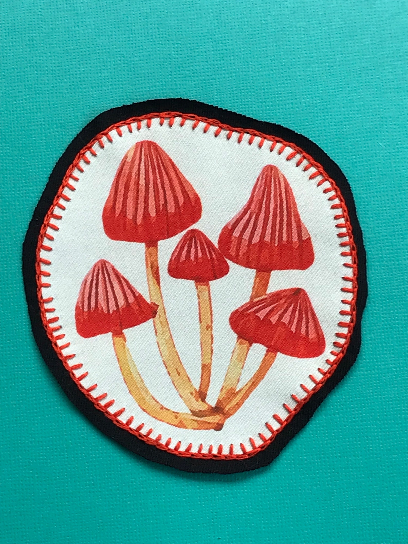 Large MUSHROOM CLUSTER Patch! Orange Graphic Printed on Light Fabric ...