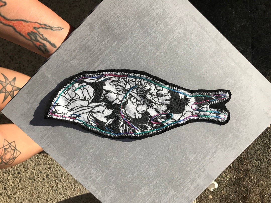 Slug - Black & White Floral Patch. UPCYCLED. Hand Embroidered Patch ...