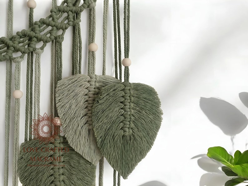 Cute Pink and Green Macrame Wall Hanging Chic Boho Wall Art Decorative Tapestry Leaf Wall Decor ...