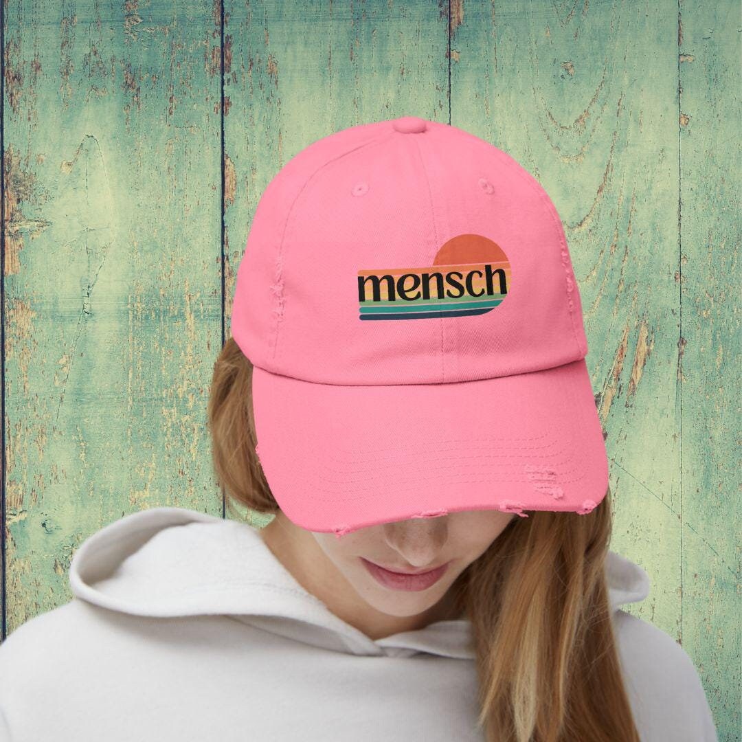 Retro Mensch Jewish Unisex Distressed Baseball Hat, Cute Jewish Gift ...