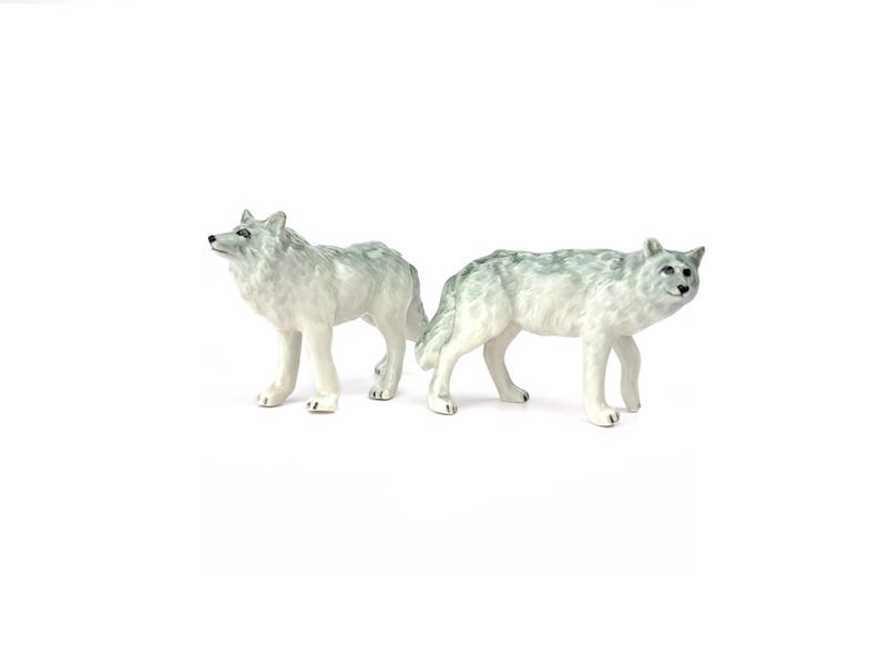 Hand-painted Gray Wolf Ceramic Figurine Set - Wildlife Decor, Wolf ...