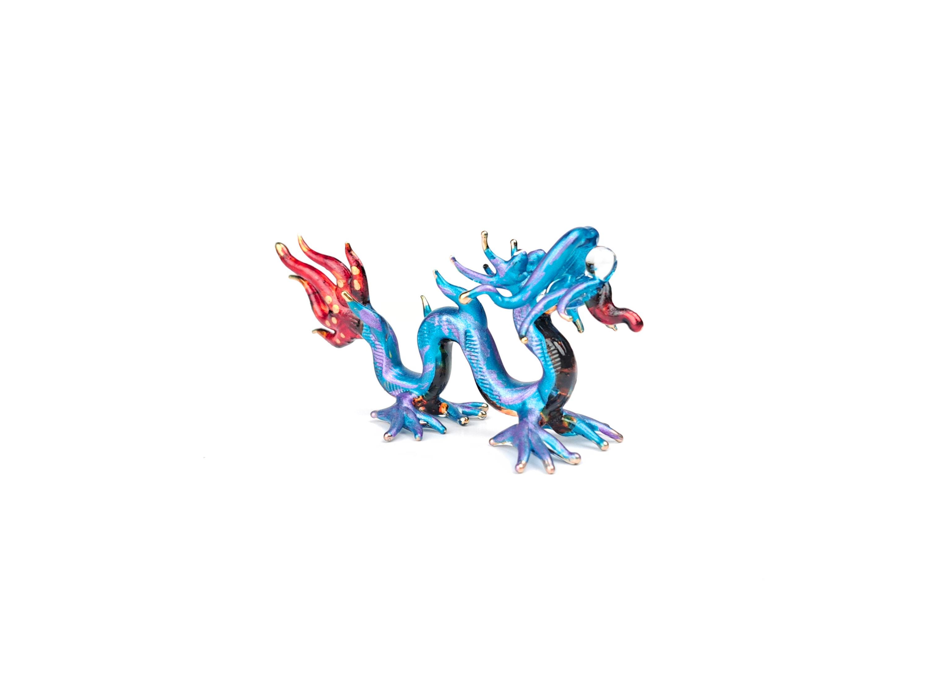 Hand-painted Blue-pearl Chinese Dragon Glass Blown Figurine Rare Find ...