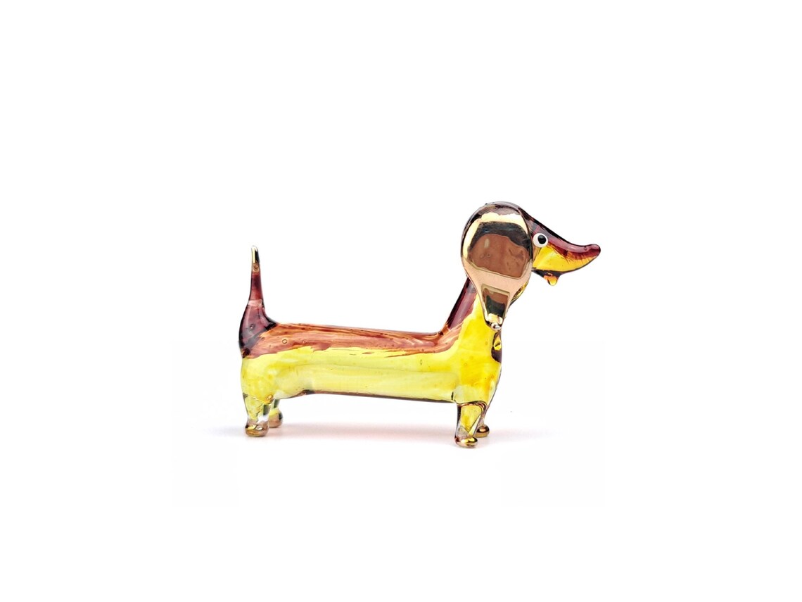 Handmade Tiny Adorable Dachshund Glass Blown Figurine Miniature Dog ...